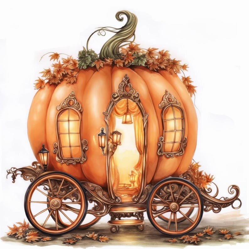 15 Pumpkin Carriage Clipart Bundle, Halloween Images Illustrations ...