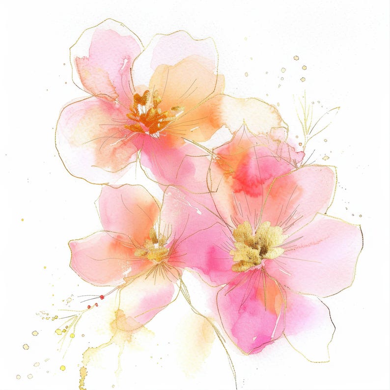 10 Abstract Flowers Clipart Bundle, Pink Gold Flower, Flowers Print ...