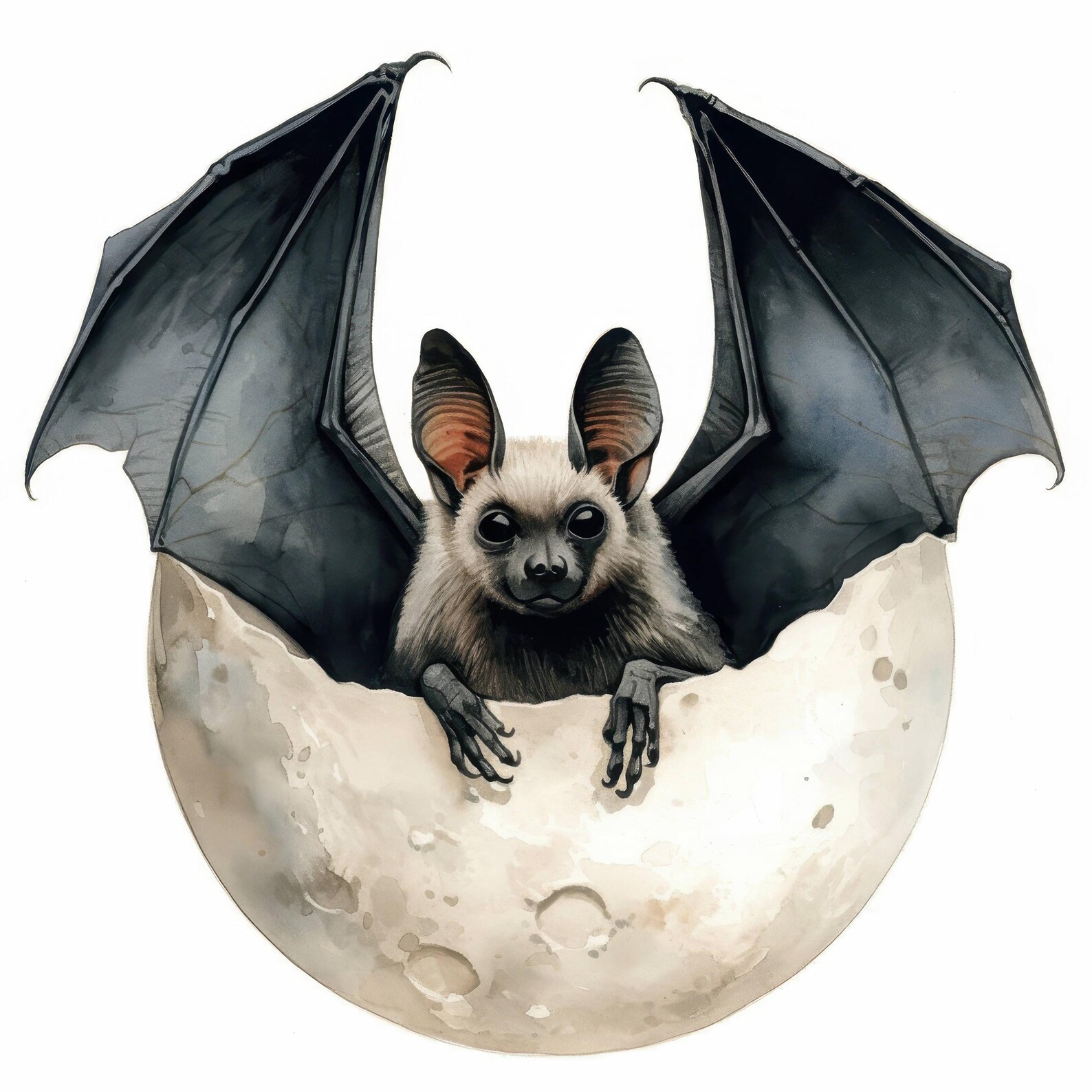 10 Moon and Bat Clipart Set, Halloween Bundle Illustration, Printable ...