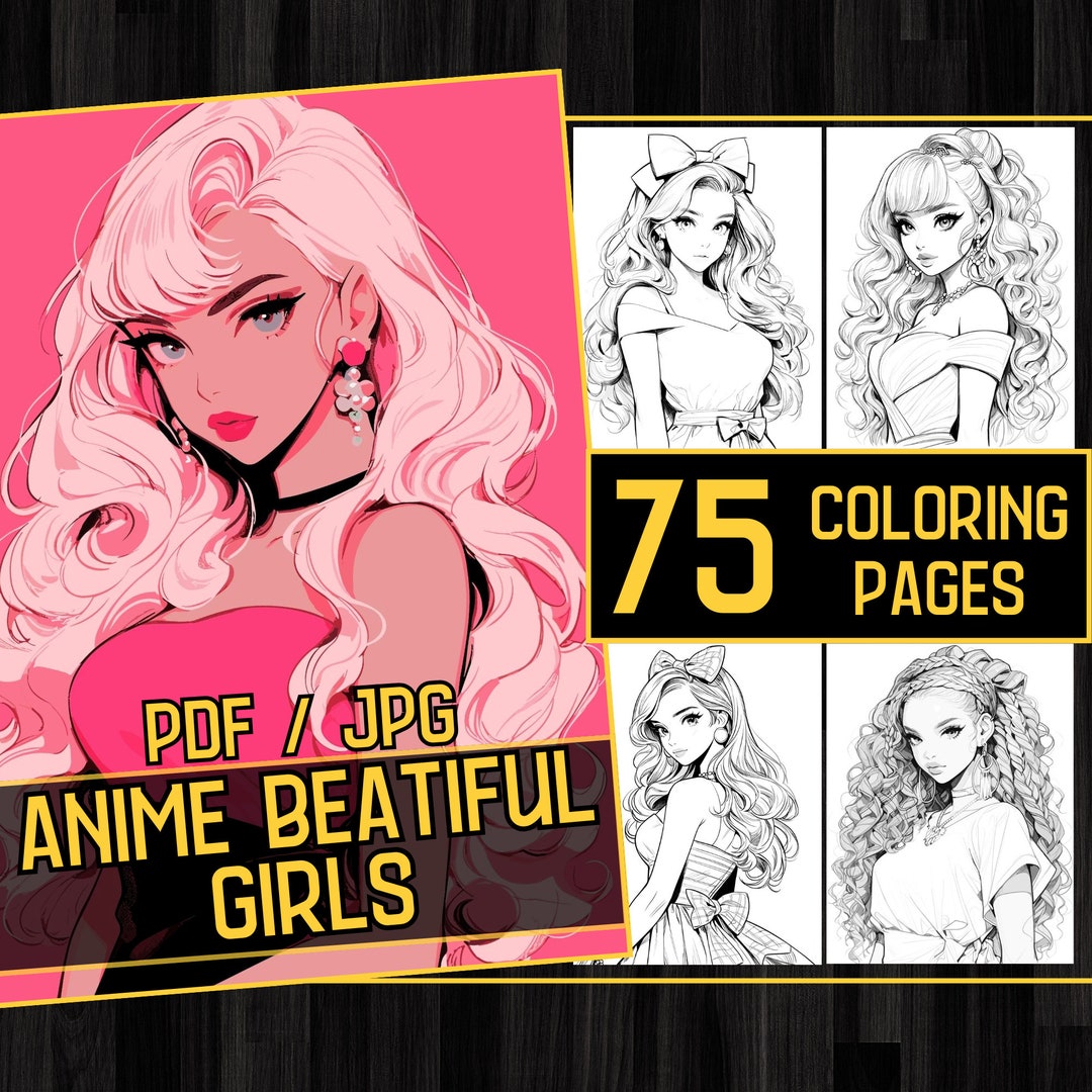 Anime Beatiful Girls Adult Coloring Book 75 Pinup Coloring Pages ...