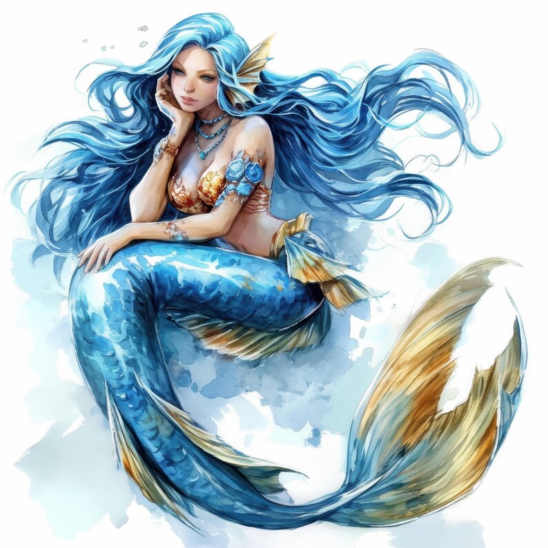 15 Mermaid Clipart Bundle, Enchanted Mermaid Girl Illustrations ...