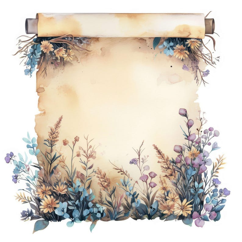 16 Floral Theme Scroll Clipart, Vintage Scroll, Printable Watercolor ...