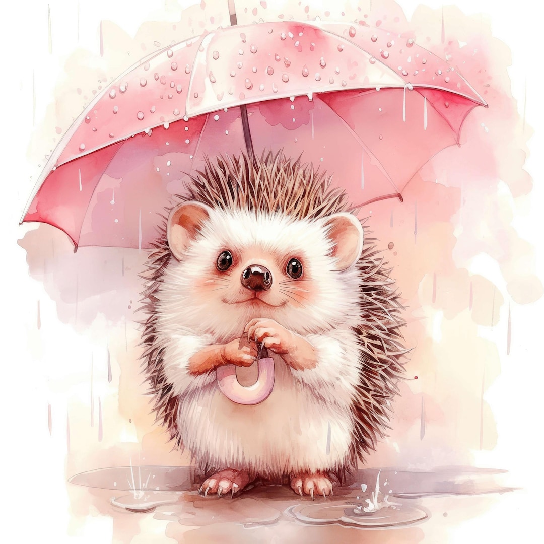 15 Hedgehog Rainy Clipart, Printable Watercolor Nursery Hedgehog ...