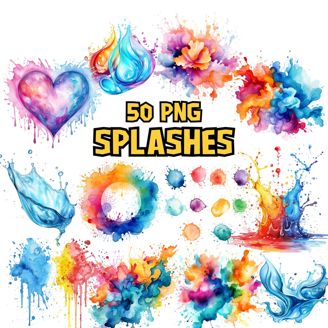Watercolor Splashes Clipart Bundle, Rainbow Splash Clipart Set, Ink ...