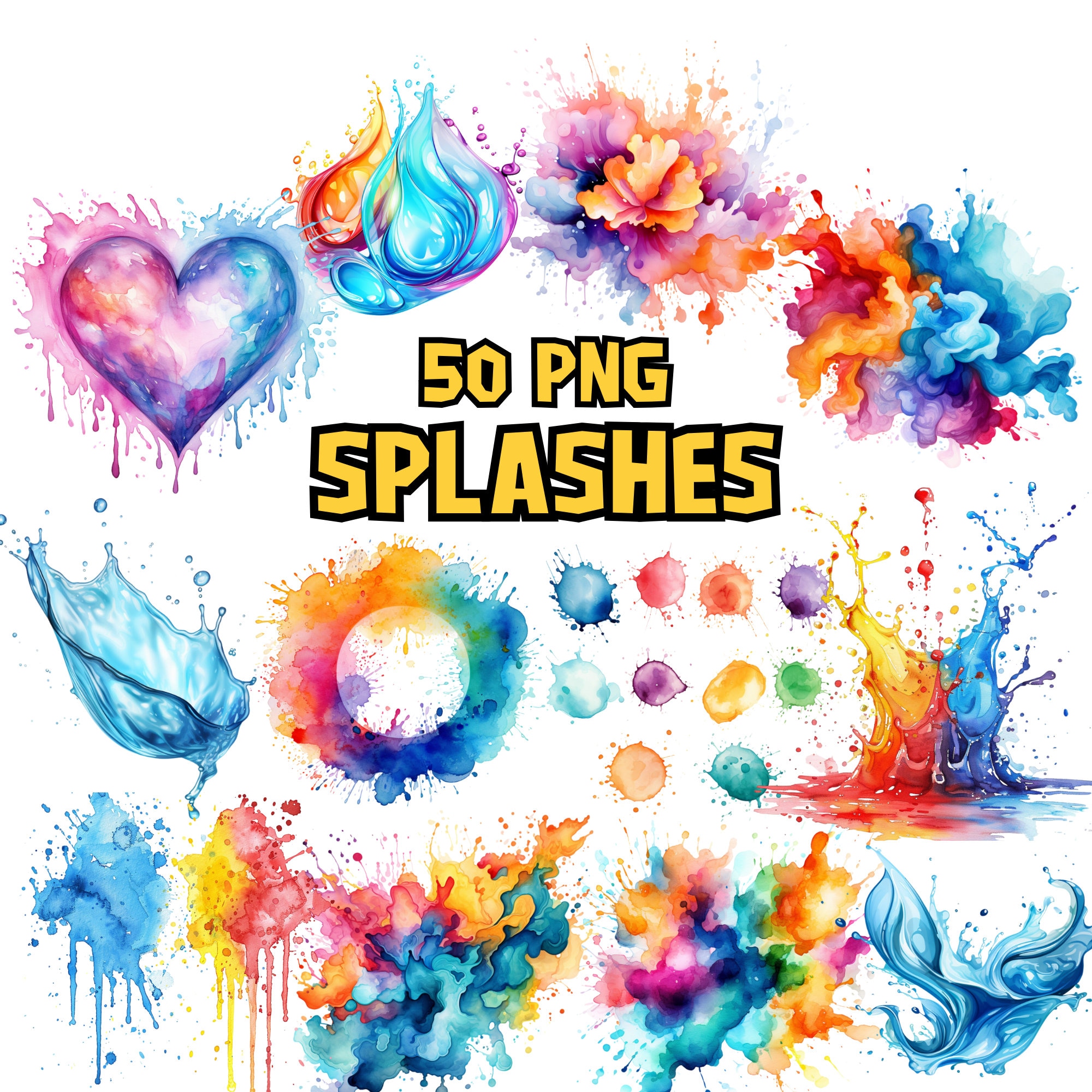 Watercolor Splashes Clipart Bundle, Rainbow Splash Clipart Set, Ink ...