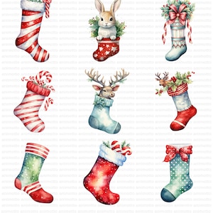 Watercolor Christmas Stockings Clipart Bundle, Xmas Sock PNG Graphics ...