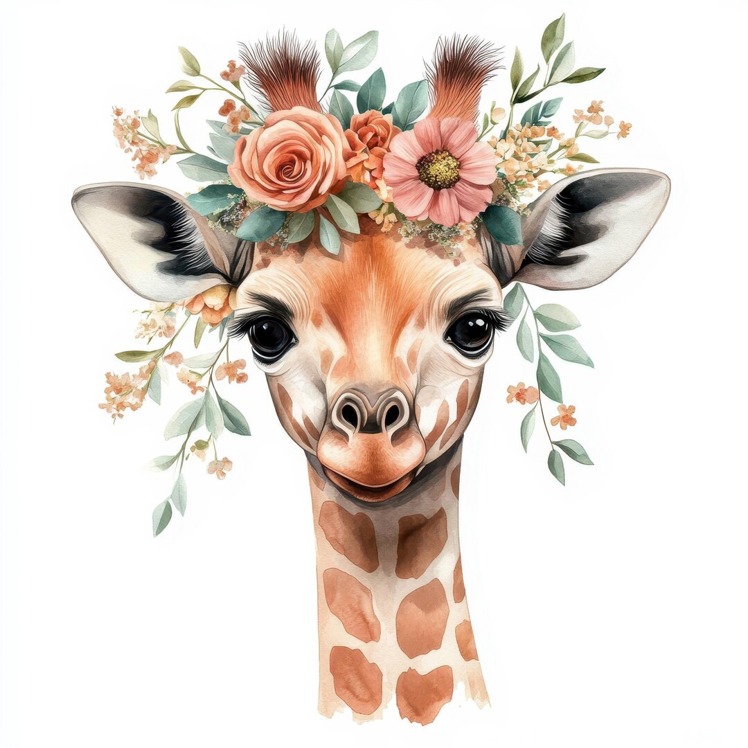 15 Floral Giraffe Clipart Bundle, Printable Watercolor Animal ...