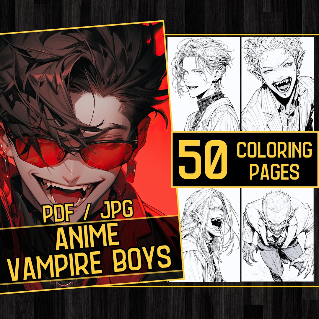 Anime Vampire Boys Adult Coloring Book 50 Blood Coloring Pages ...