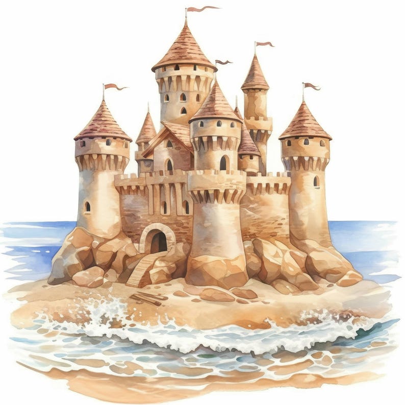 13 Sandcastle Beach Clipart Bundle, Seashell Images Illustrations ...