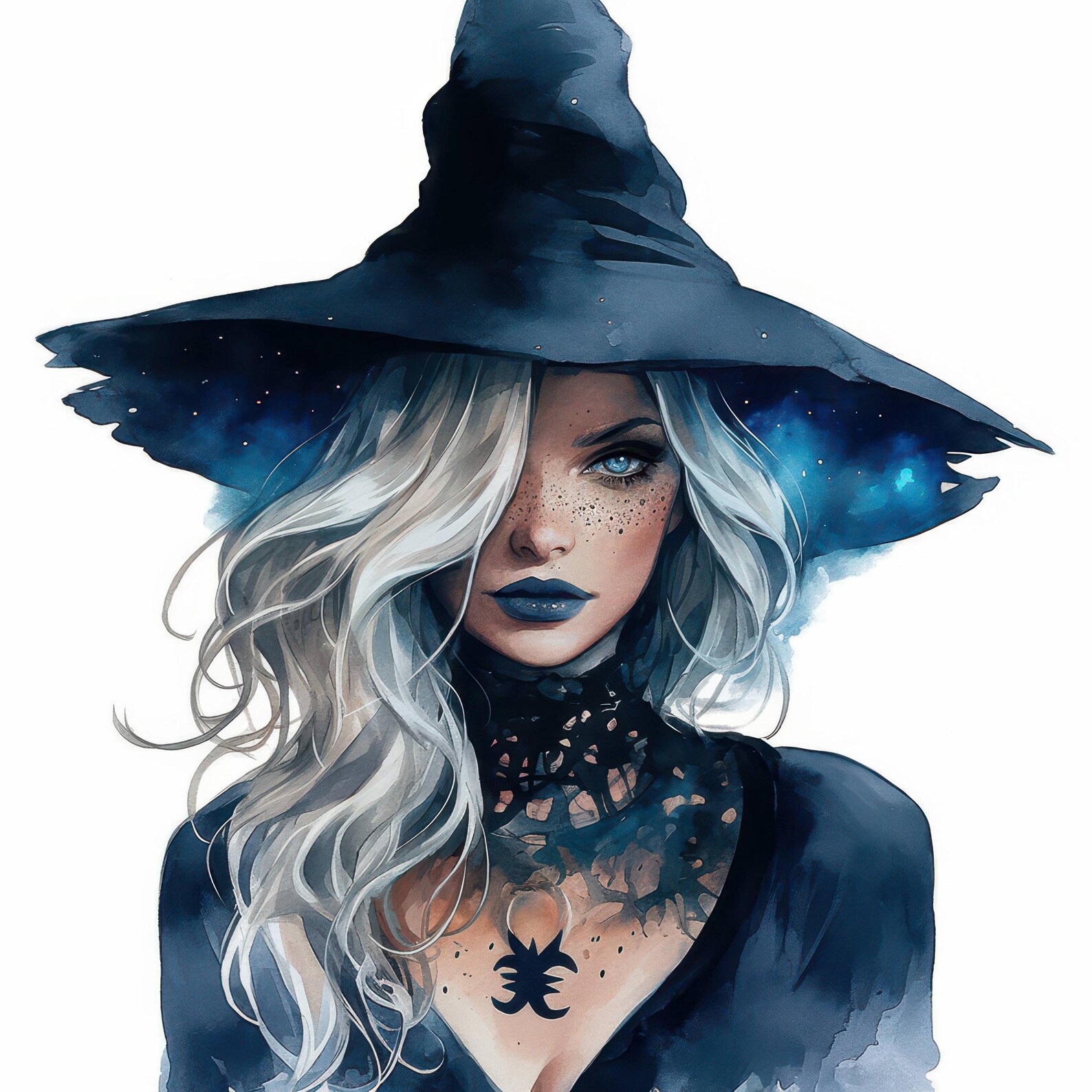11 Dark Blue Witches Clipart Bundle, Printable Watercolor Fantasy ...