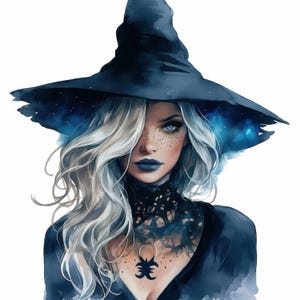 11 Dark Blue Witches Clipart Bundle, Printable Watercolor Fantasy ...