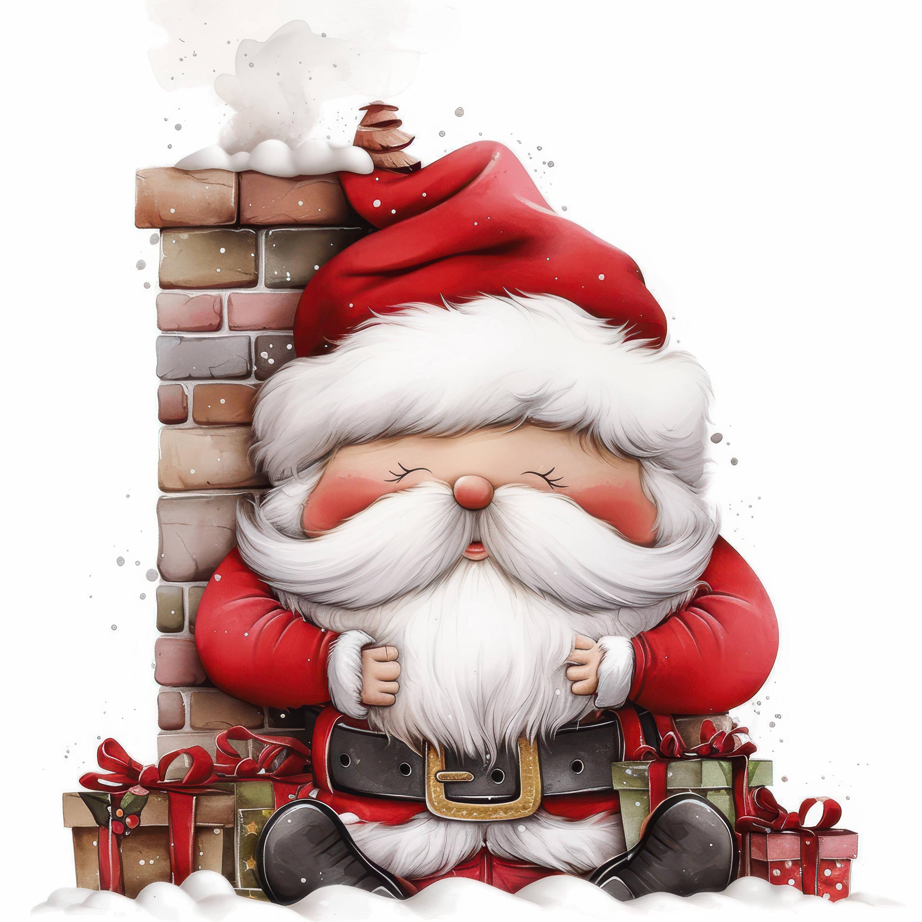 10 Whimsical Santa and Chimney Clipart Bundle, Santa Illustration ...