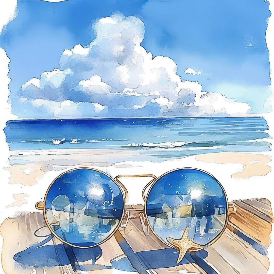 12 Beach View Sunglasses Clipart Set, Summer Illustrations, Printable ...