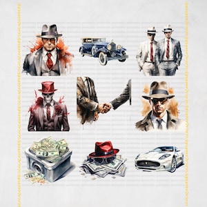 Watercolor Gangster Clipart Bundle, Mafia PNG Graphics, Gang ...