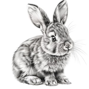 17 Bunny Black White Clipart Bundle Set, Line Art Clipart, Printable ...