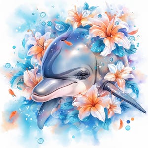 11 Cute Floral Dolphin Clipart Bundle, Dolphin Images Illustrations ...