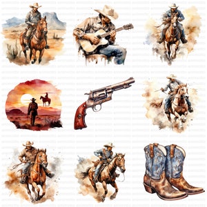 Watercolor Cowboys Clipart Bundle | Western PNG Images , Wild West ...