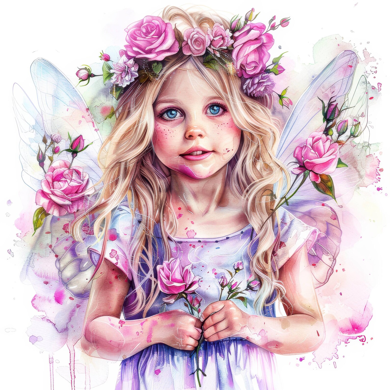 11 Beatiful Fairy and Roses Clipart, Fantasy Set, Printable Watercolor ...