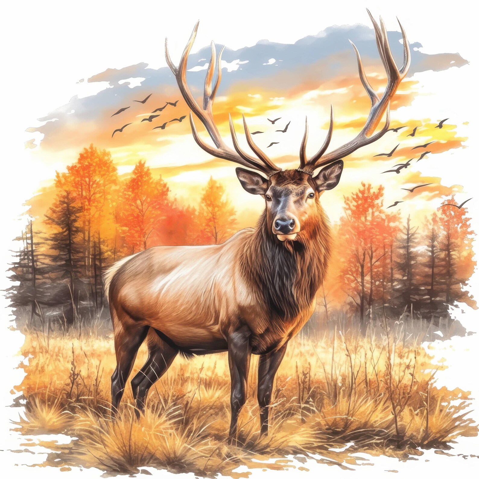 19 Sunset Red Deer Clipart Bundle, Stag at Sunset Illustrations ...