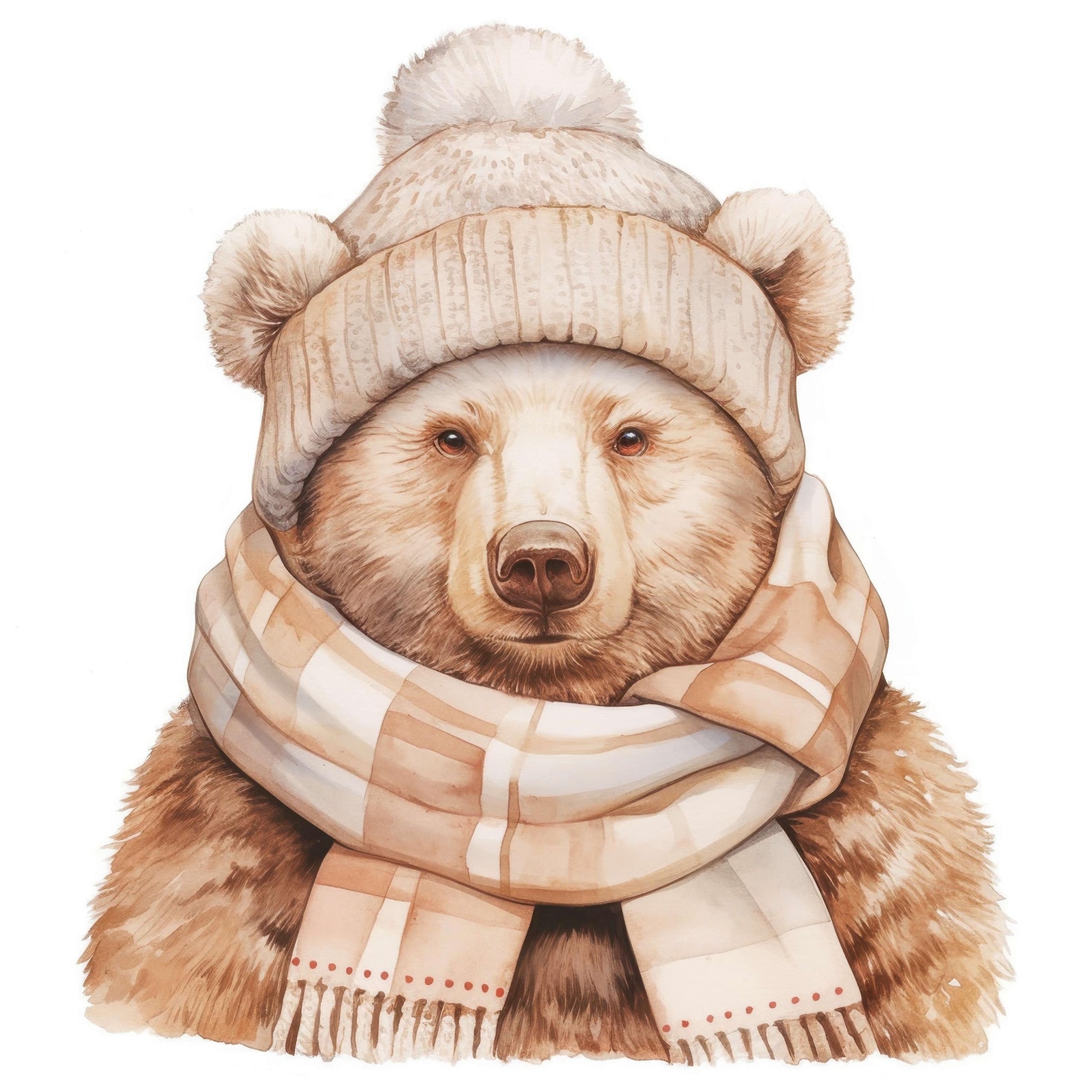 14 Bear in Wool Hat Clipart, Winter Bear Illustration, Printable ...
