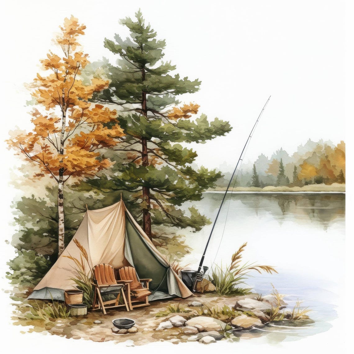 11 Fishing Tent Clipart Bundle, Lakeside Fishing Illustrations ...