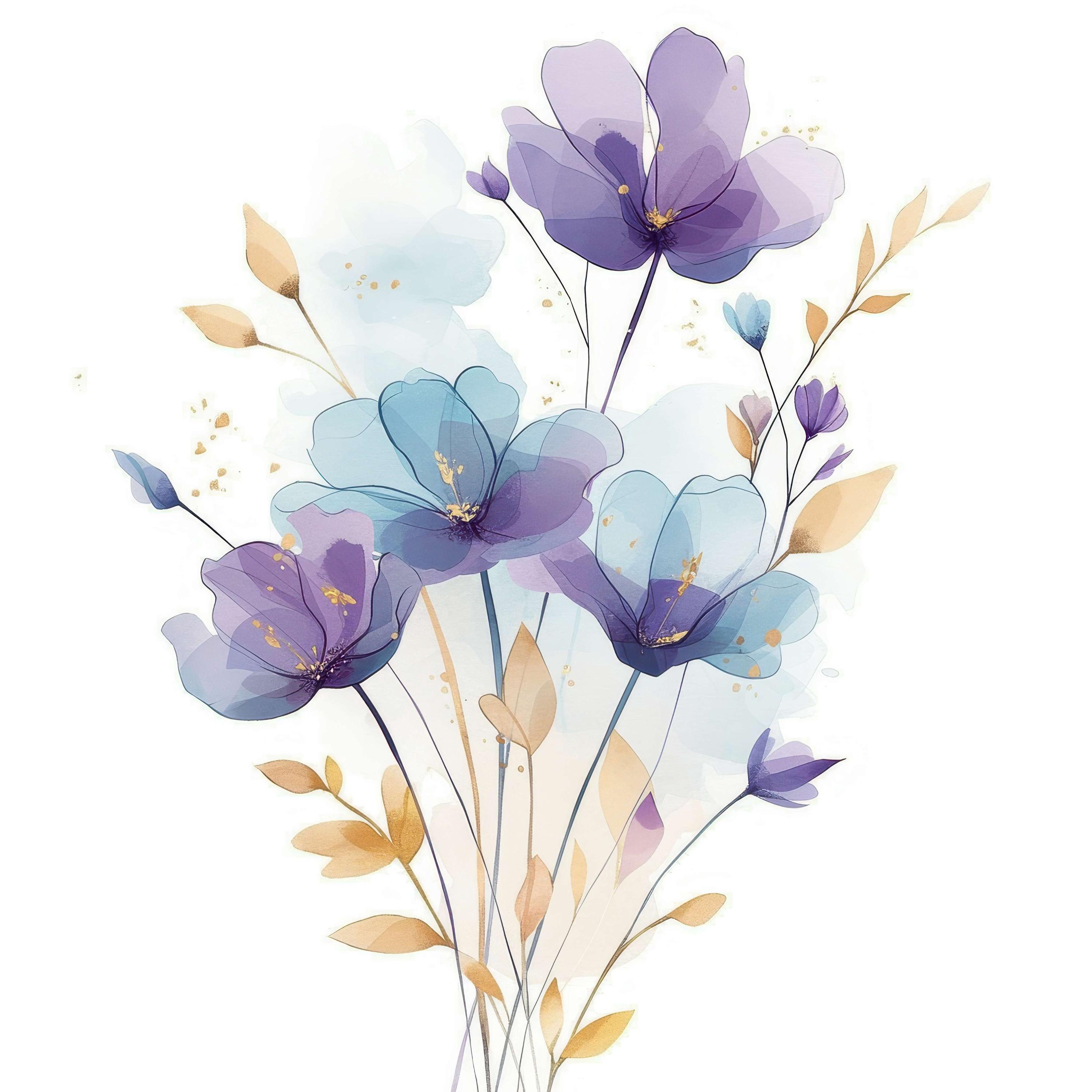 14 Purple Flower Art Clipart Set, Abstract Floral Graphics, Printable ...