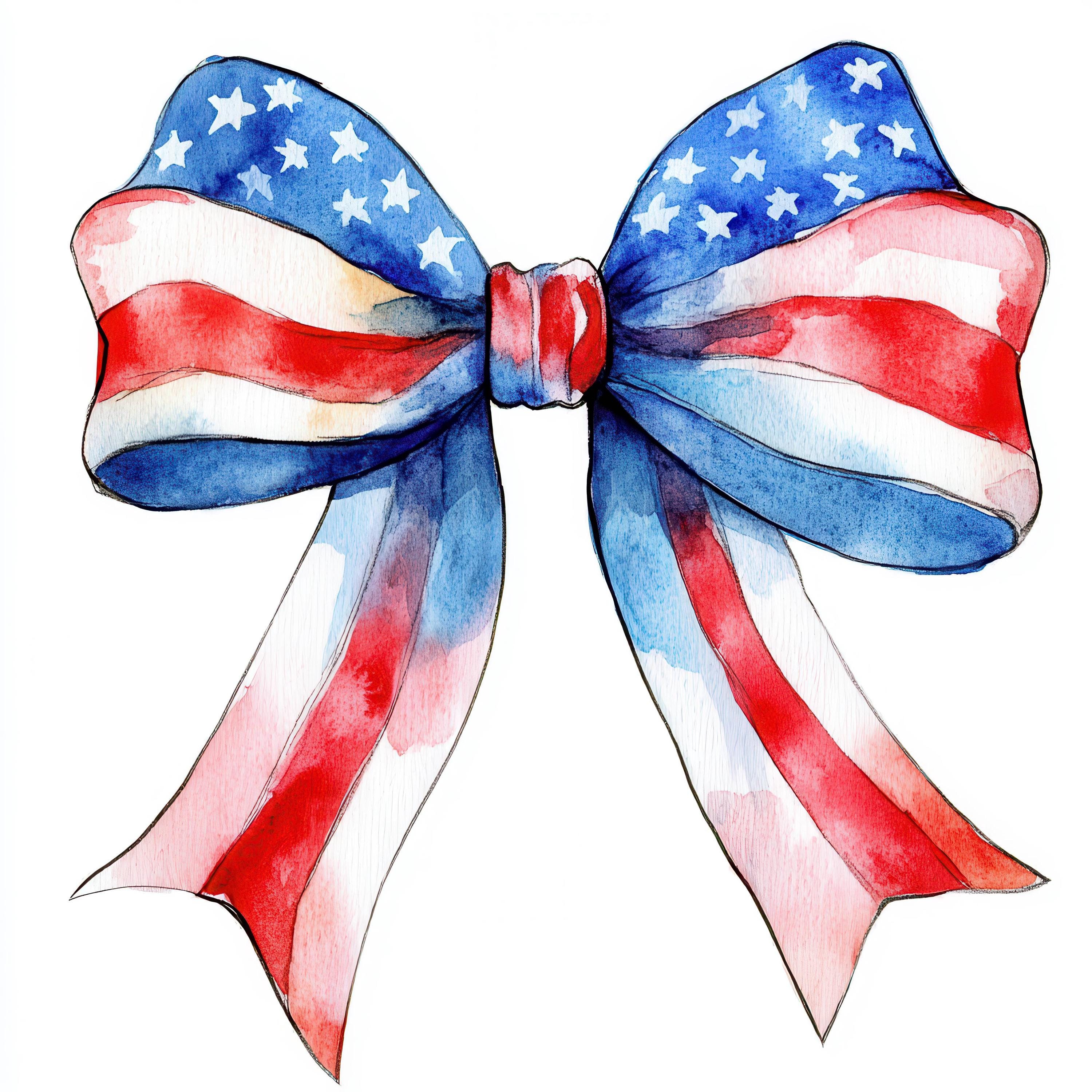 21 Patriotic Ribbons Clipart Bundle, Printable Watercolor 4th July Bow ...