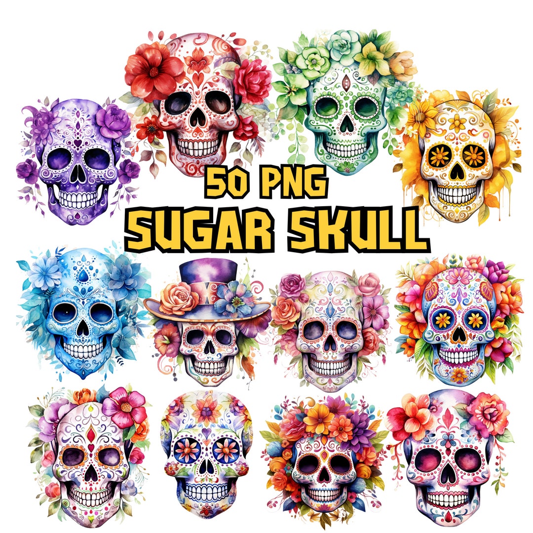 Watercolor Sugar Skulls Clipart Bundle | Dia De Los Muertos, Mexican ...