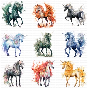 Watercolor Floral Unicorns Clipart | Horse With Flowers, Fantasy ...