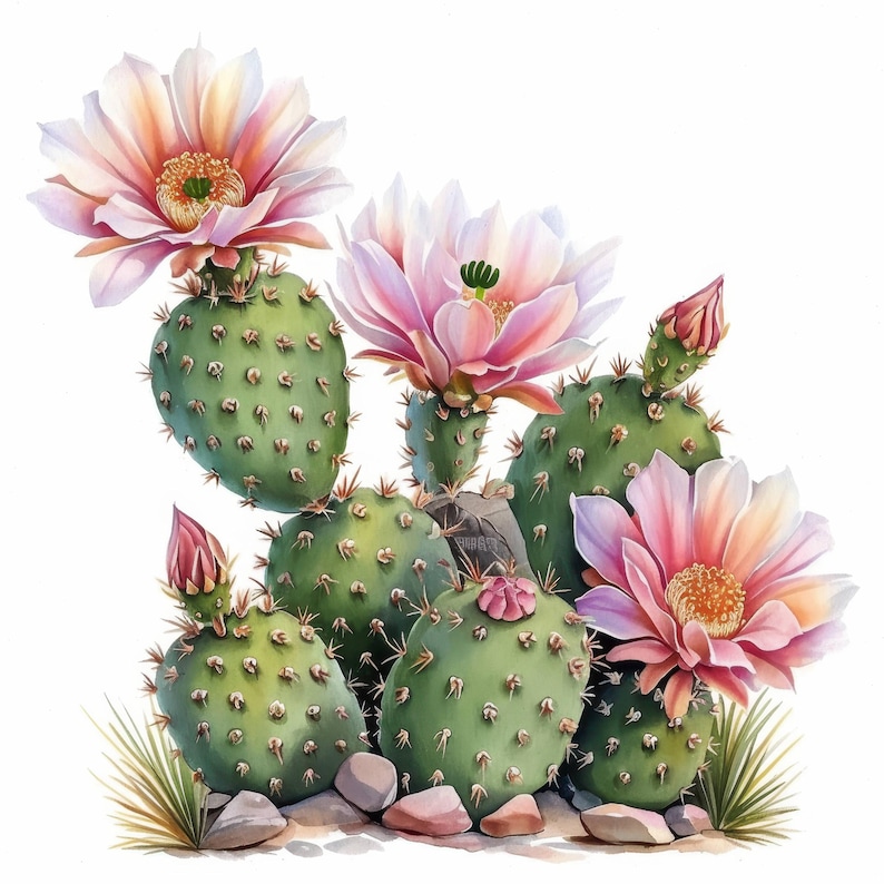 16 Cactus Flower Clipart Set, Vibrant Floral Illustrations, Printable ...
