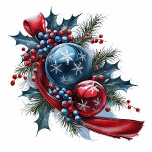 12 Blue Red Christmas Borders Clipart Bundle, Printable Watercolor New ...