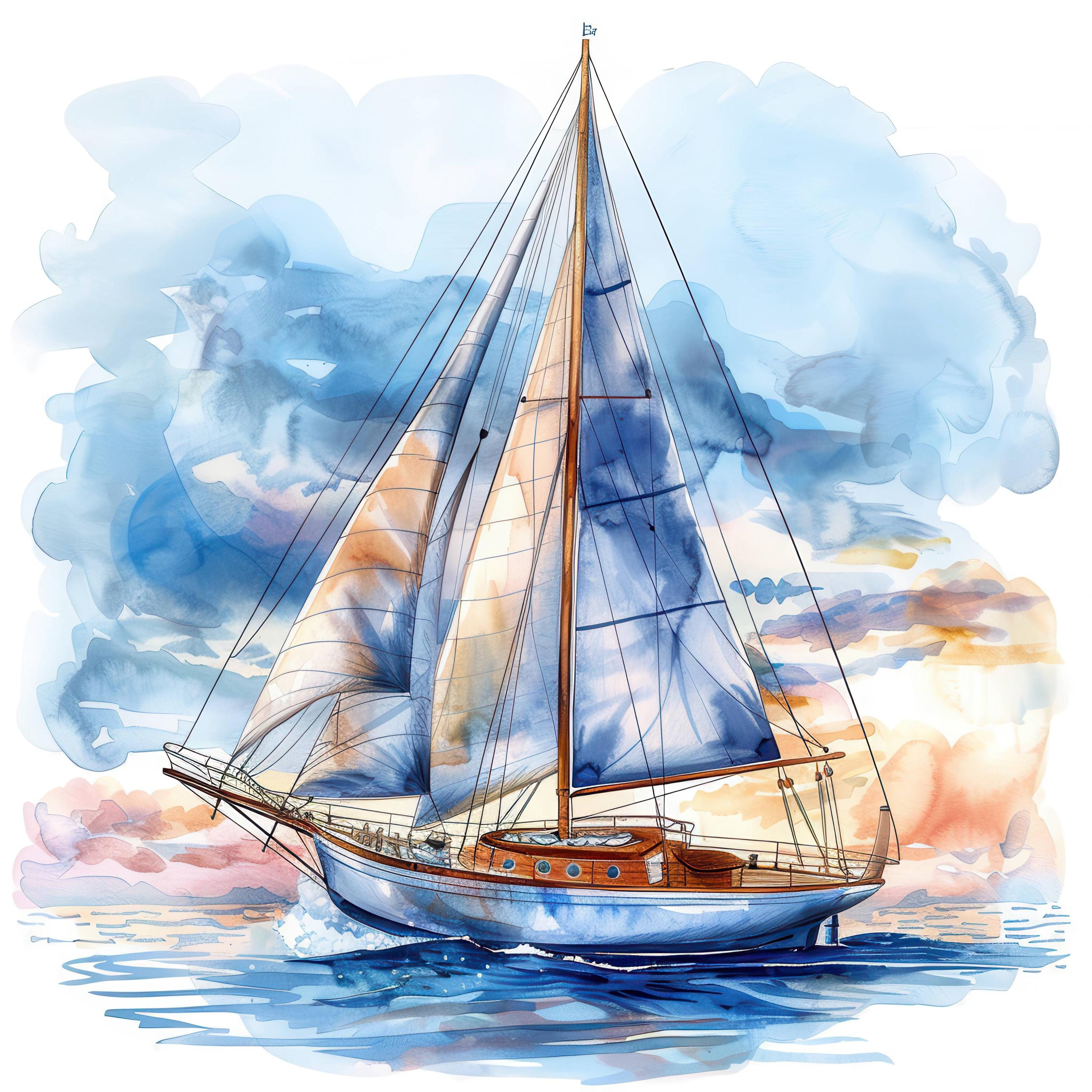 13 Sailing Ship Clipart Bundle, Printable Watercolor Elegant Boat ...