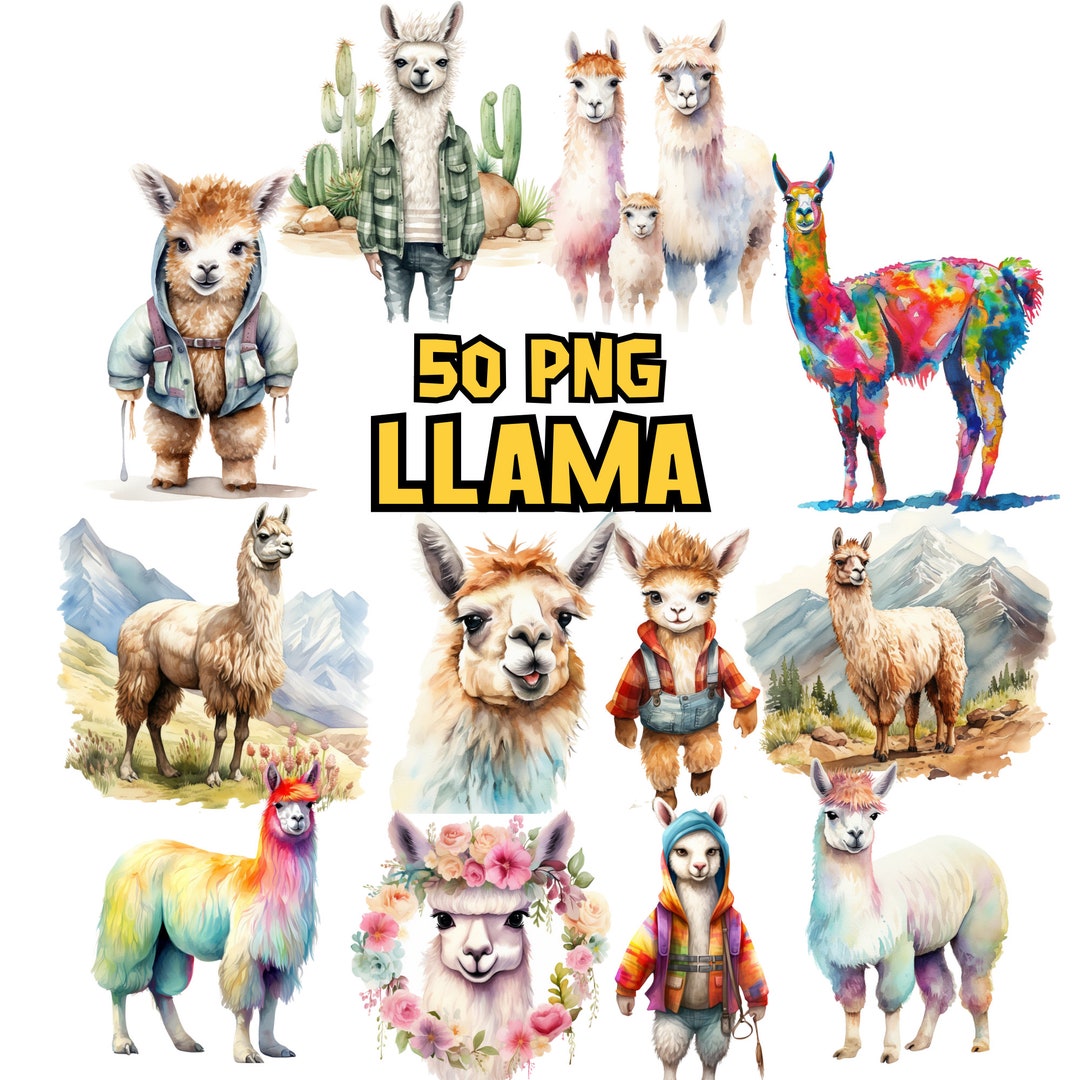 Watercolor Llamas Clipart Bundle, Cute Adorable Llama, Clipart Set ...