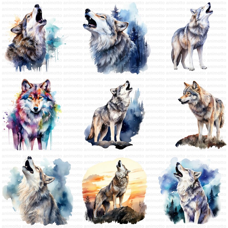 Watercolor Wolves Clipart Bundle, Cute Wolf PNG Graphics, Woodland ...
