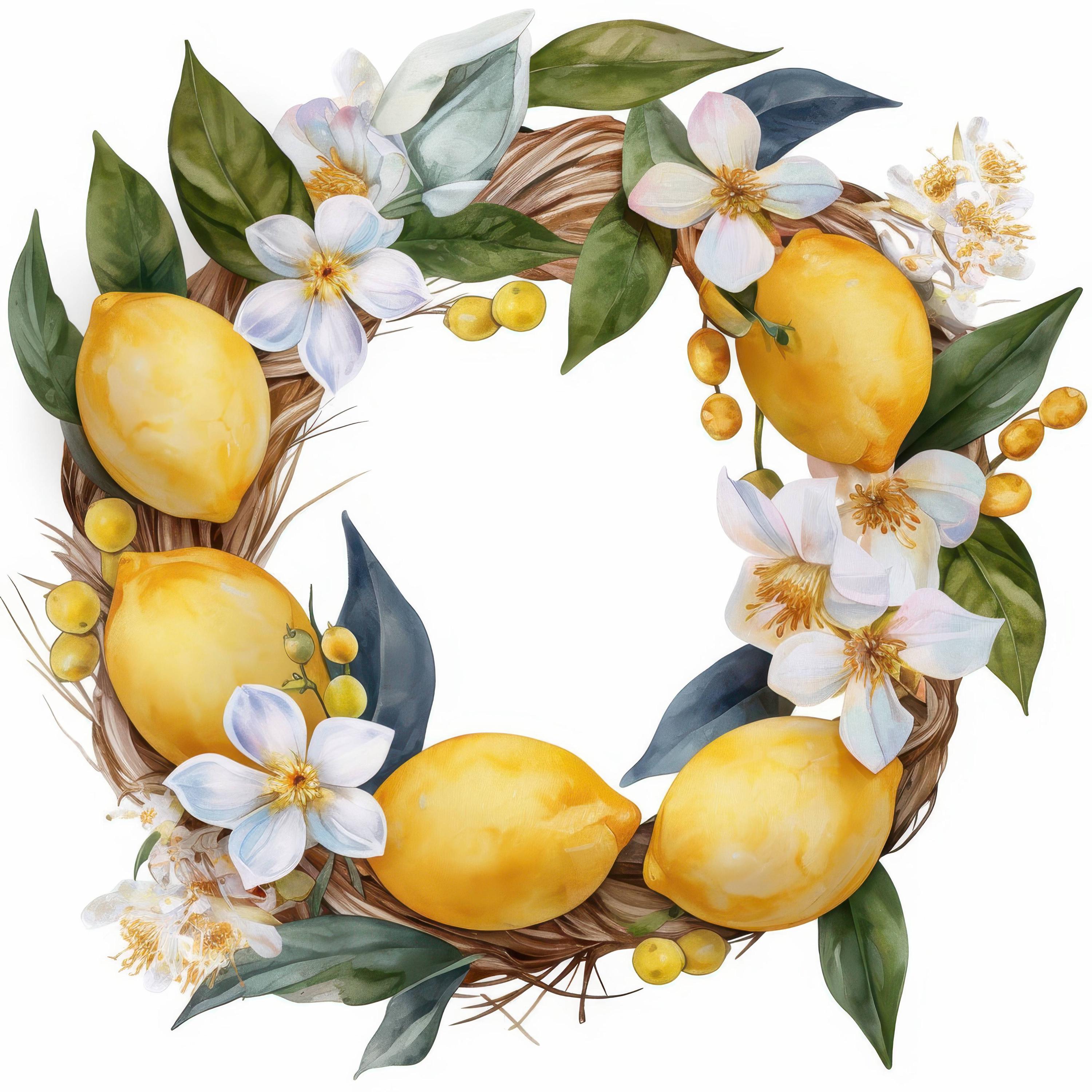 14 Lemon Border Clipart Bundle, Printable Watercolor Lemon Garland ...