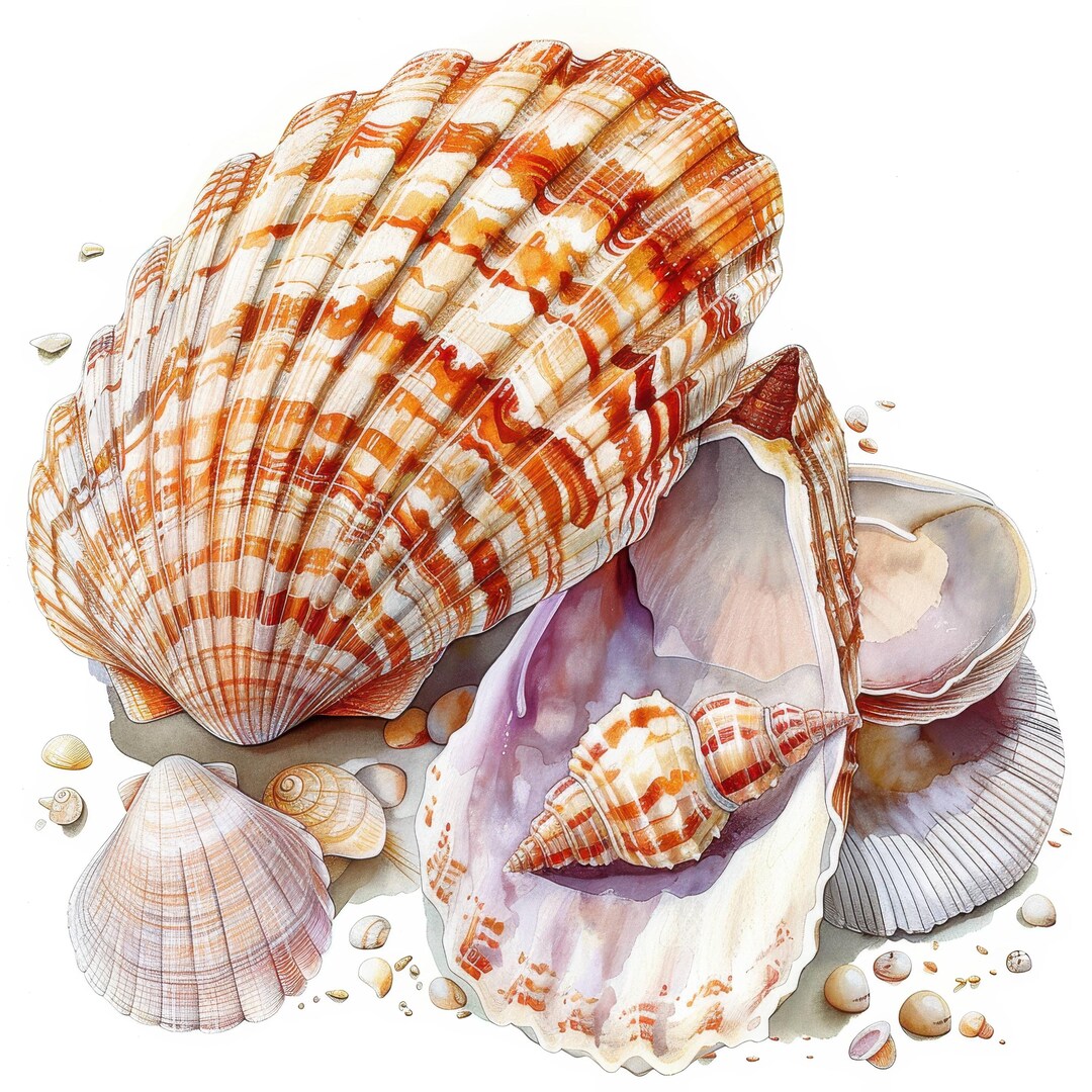 12 Sea Shells Clipart Bundle, Seashell Illustrations, Printable ...