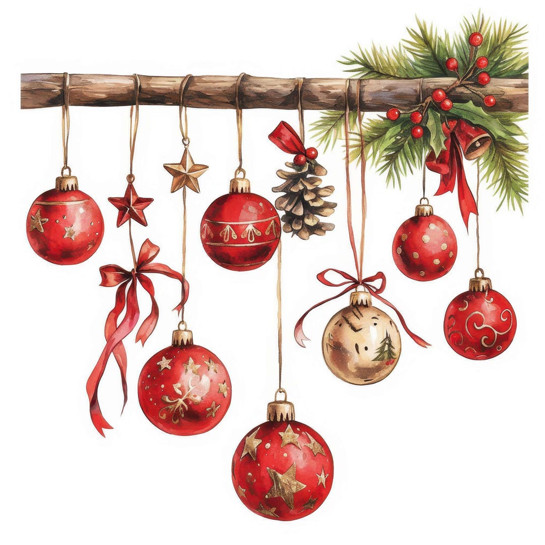 25 Christmas Decors Clipart Bundle, Festive Illustrations, Printable ...