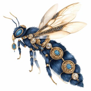 14 Blue Jewelled Bee Clipart, Printable Watercolor Bee Clipart Bee ...