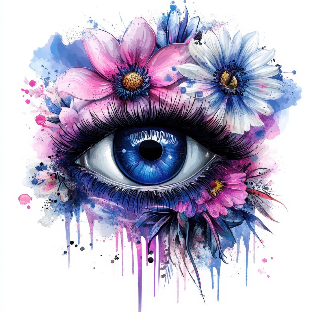 Elegant Floral Blue Eyes Clipart Bundle 19 High Res Watercolor JPG Junk ...