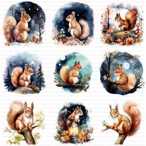 Watercolor Squirrels Clipart Bundle, Happy Squirrel PNG Graphics ...