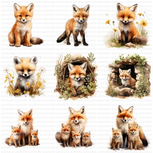 Watercolor Foxes Clipart | Woodland Animal, Nature, Cute, Baby Fox ...
