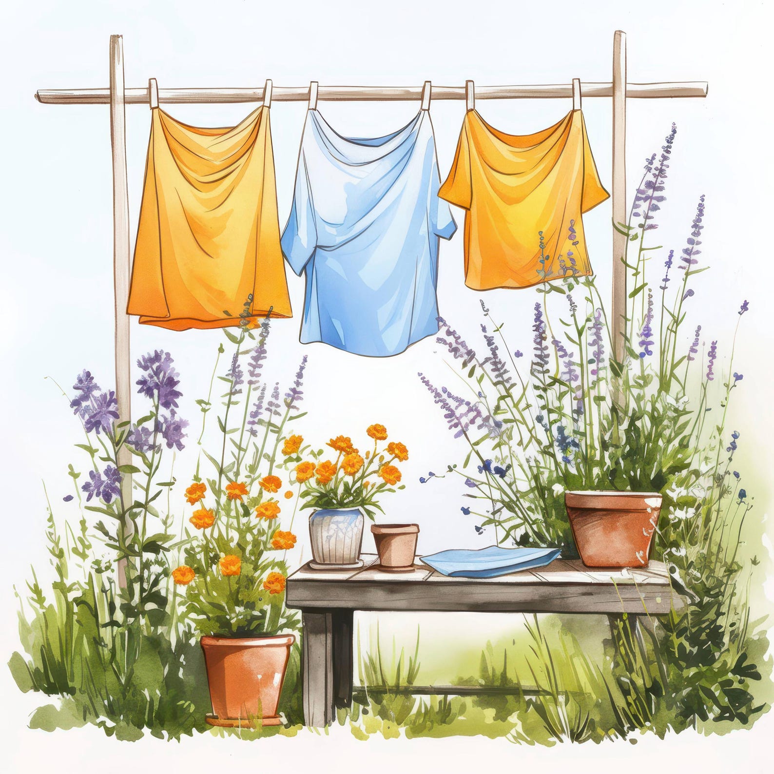 14 Clothesline Clothes Clipart Bundle, Laundry Images Illustrations ...