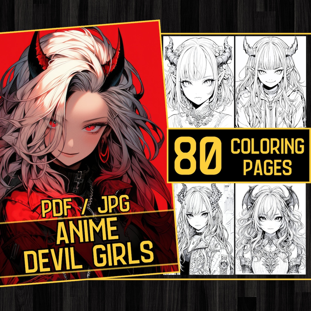Anime Devil Girls Adult Coloring Book 80 Devil Coloring Pages,grayscale ...
