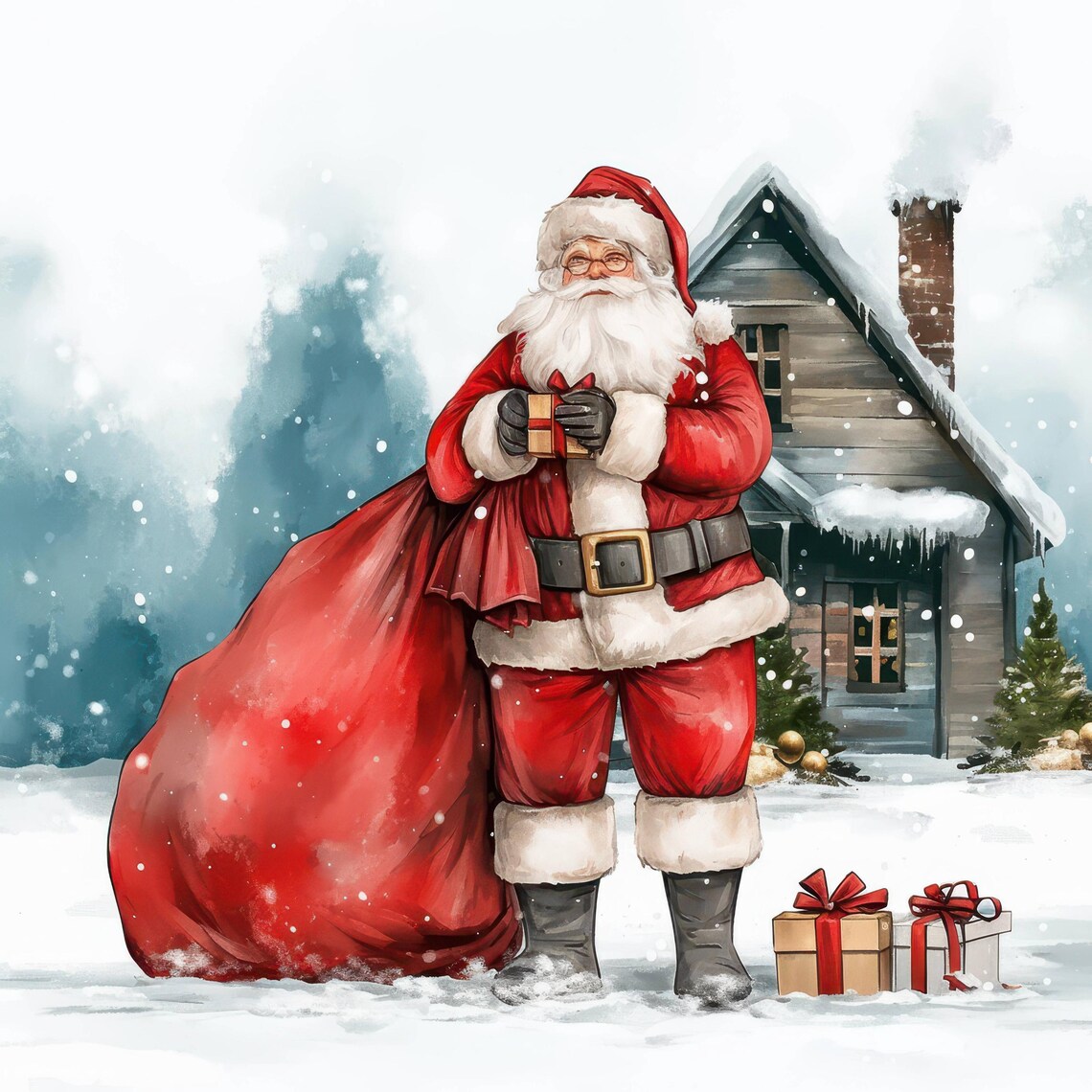 14 Santa With Presents Clipart Bundle, Printable Watercolor Christmas ...