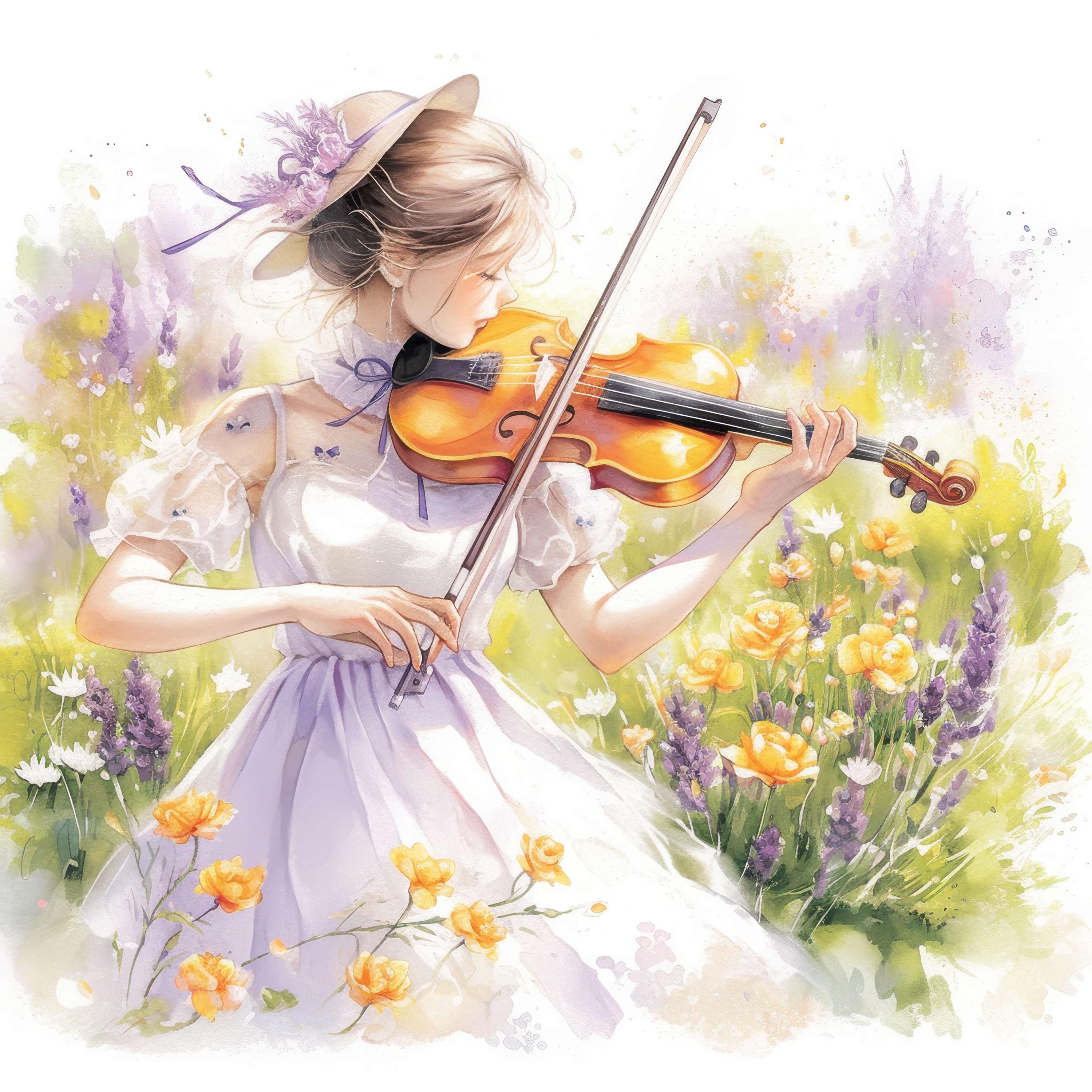 17 Woman and Violin Clipart Set, Printable Watercolor Wildflower ...