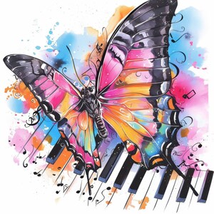 12 Musical Butterflies Clipart Bundle, Musical Print Illustration ...