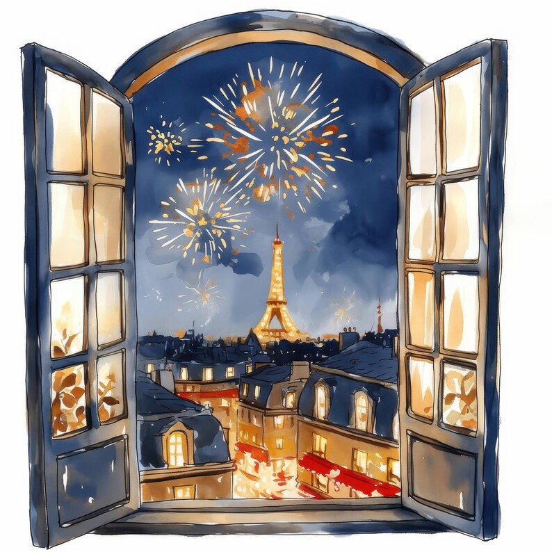 17 Window Firework Clipart Bundle, Printable Watercolor Firework View ...