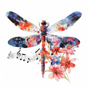13 Dragonfly Music Notes Clipart Image Bundle, Printable Watercolor ...