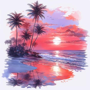 14 Beach Sunset Clipart Bundle, Printable Watercolor Sunset Over Beach ...