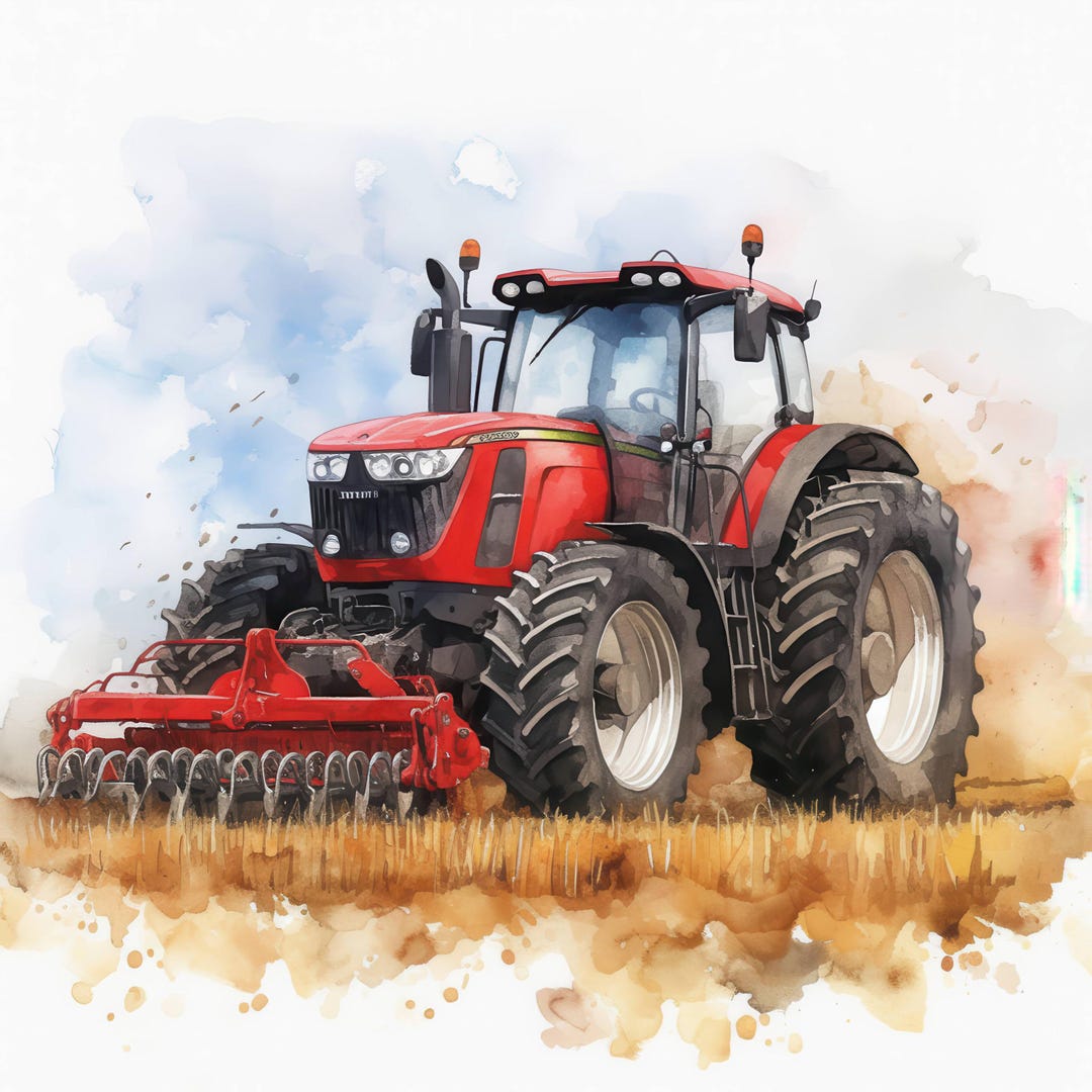 12 Red Farm Tractor Clipart Bundle, Printable Watercolor Vehicle ...
